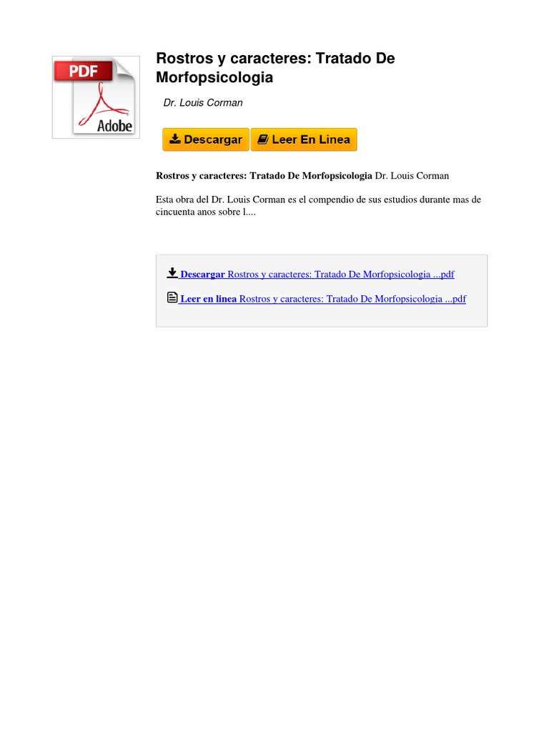 Rostros y Caracteres Tratado de Morfopsicologia by DR Louis Corman ...