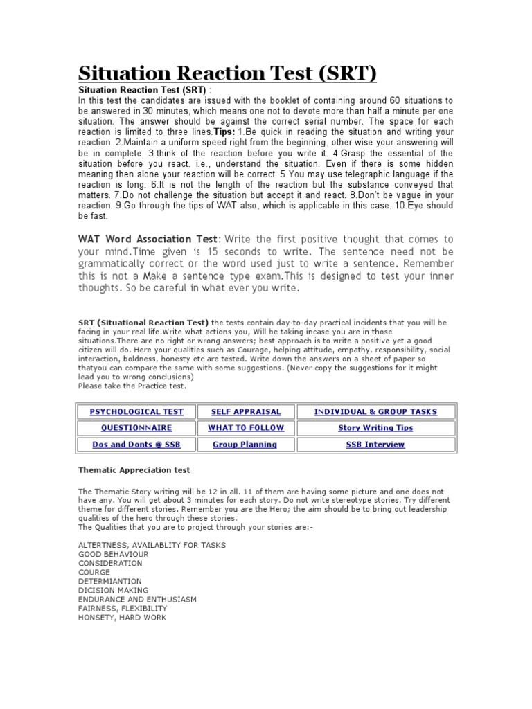 Situation Reaction Test | PDF | Psychological Concepts | Behavioural ...