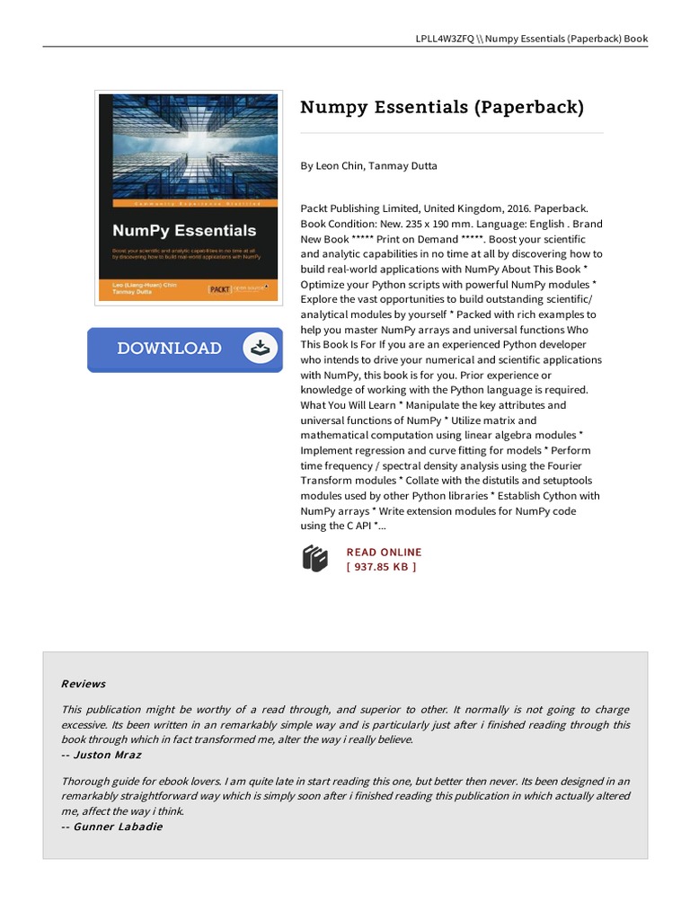Numpy Essentials Paperback Pdf Python Programming Language Matrix Mathematics