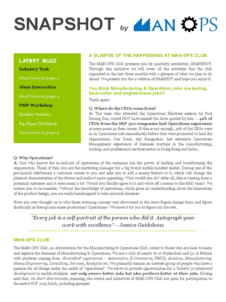 Snapshot MAN-OPS Club Newsletter | PDF | Business Economics | Business
