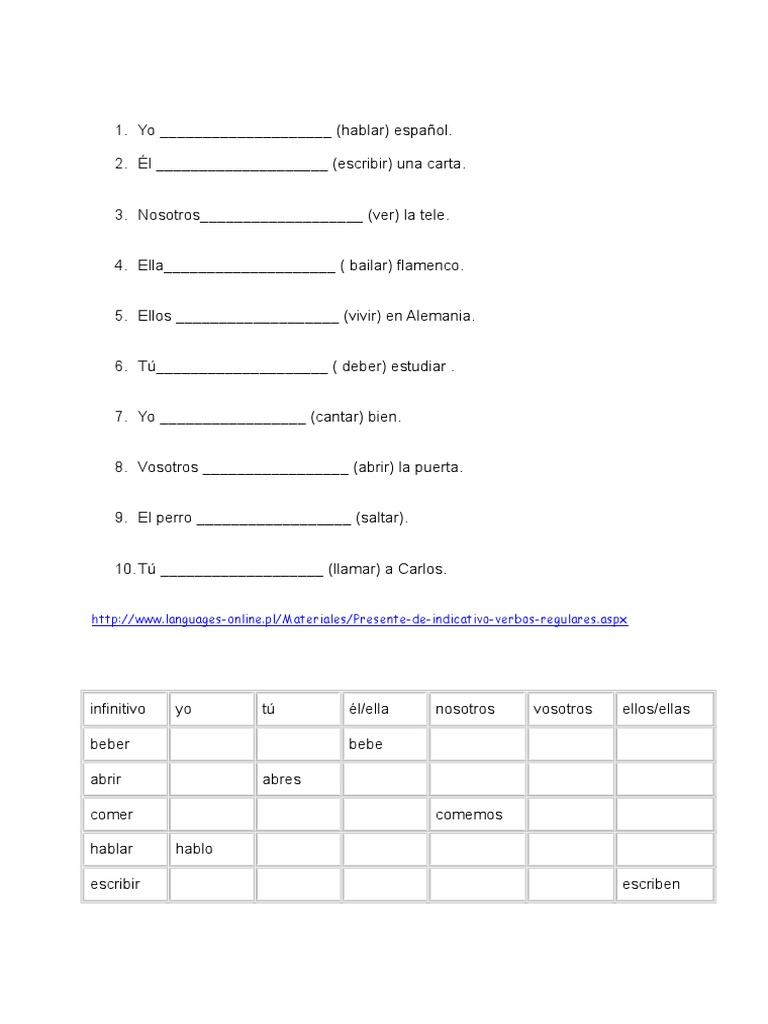 Ejercicios Presente de Indicativo | PDF | Ocio
