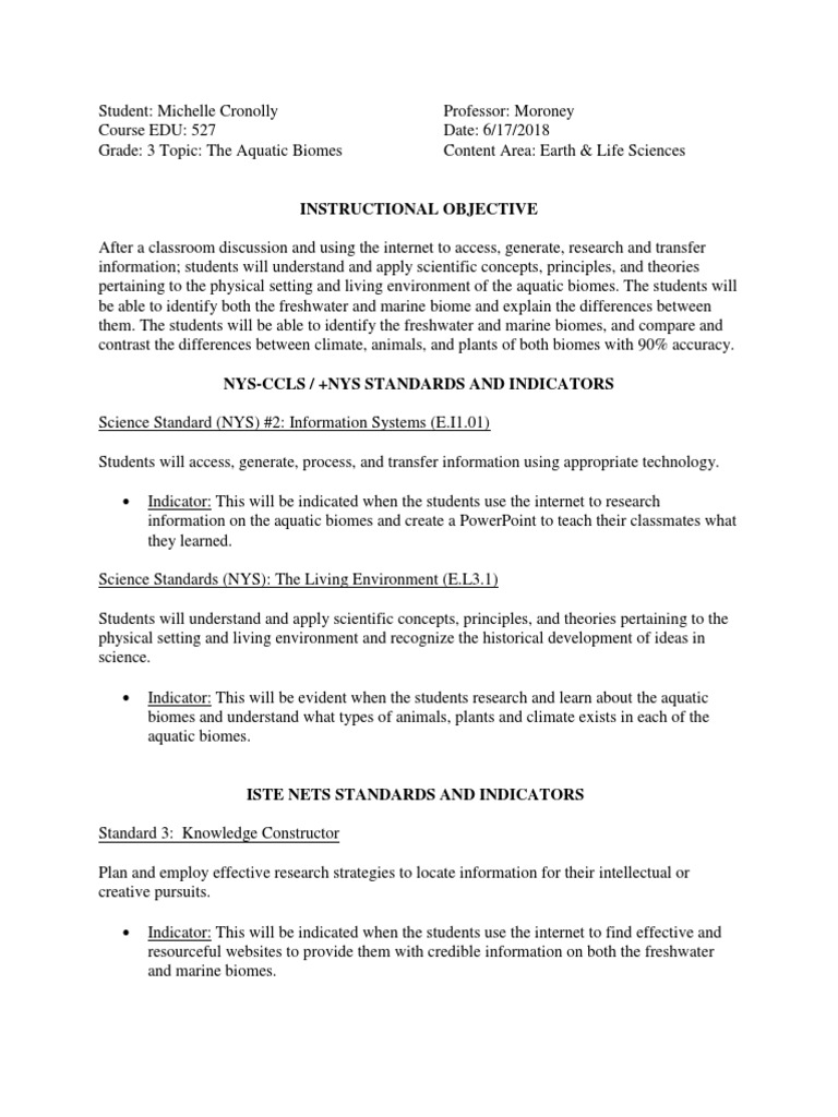 Marine Freshwater Biome Lesson Plan | Download Free PDF | Microsoft ...