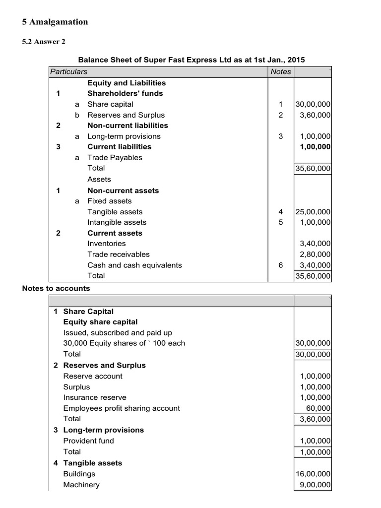 5 Amalgamation: Particulars Notes ' | Download Free PDF | Equity ...