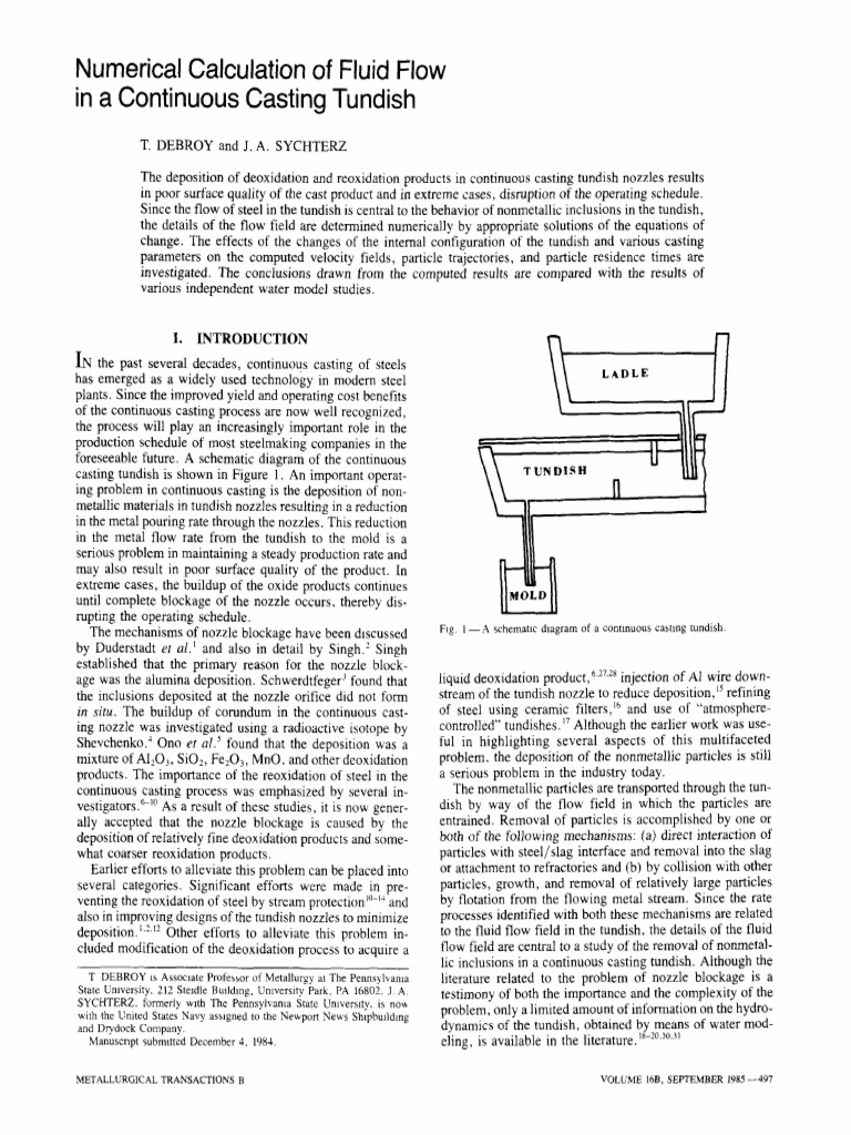 Numerical Modeling of Fluid Flow in a Continuous Casting Tundish to Investigate Methods for ...
