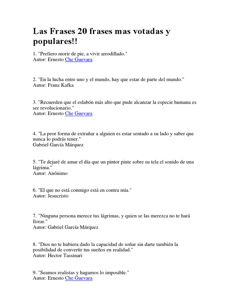 Las 20 Frases Más Populares y Votadas | PDF | Libros para adolescentes