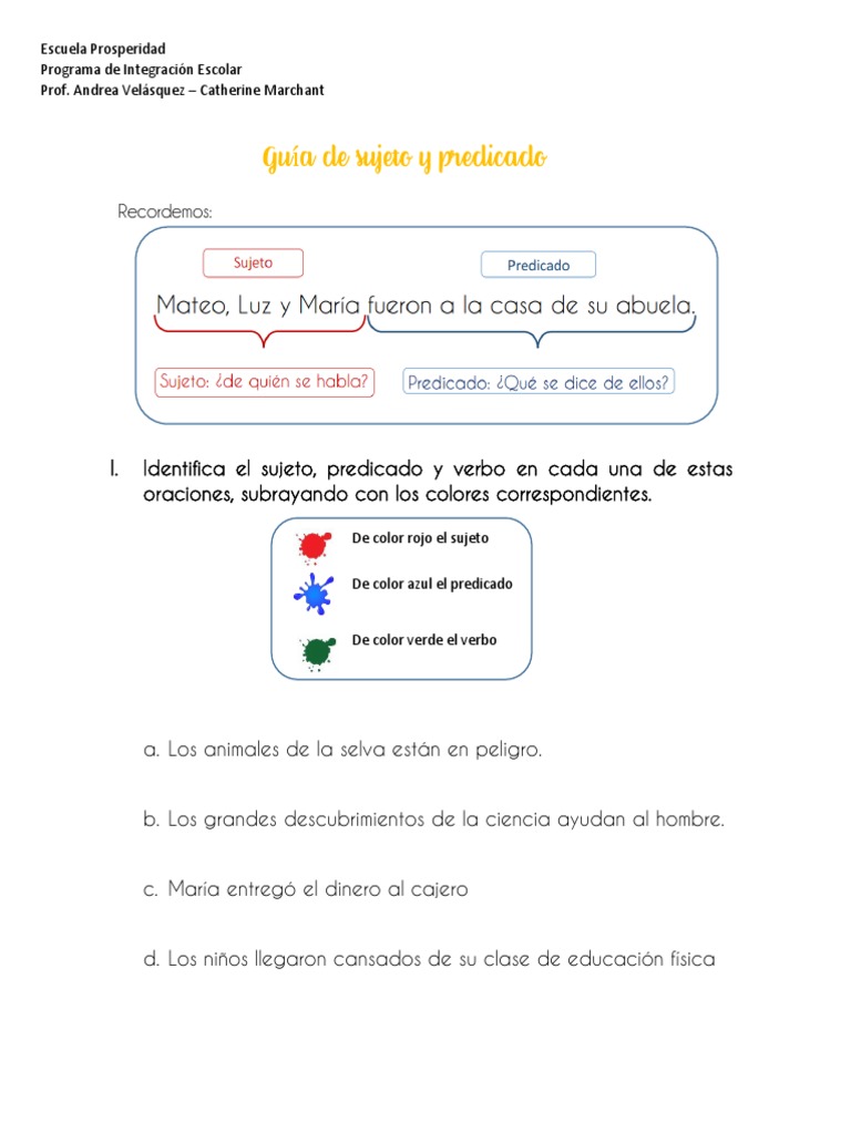 Guía de Sujeto, Predicado y Verbo | PDF