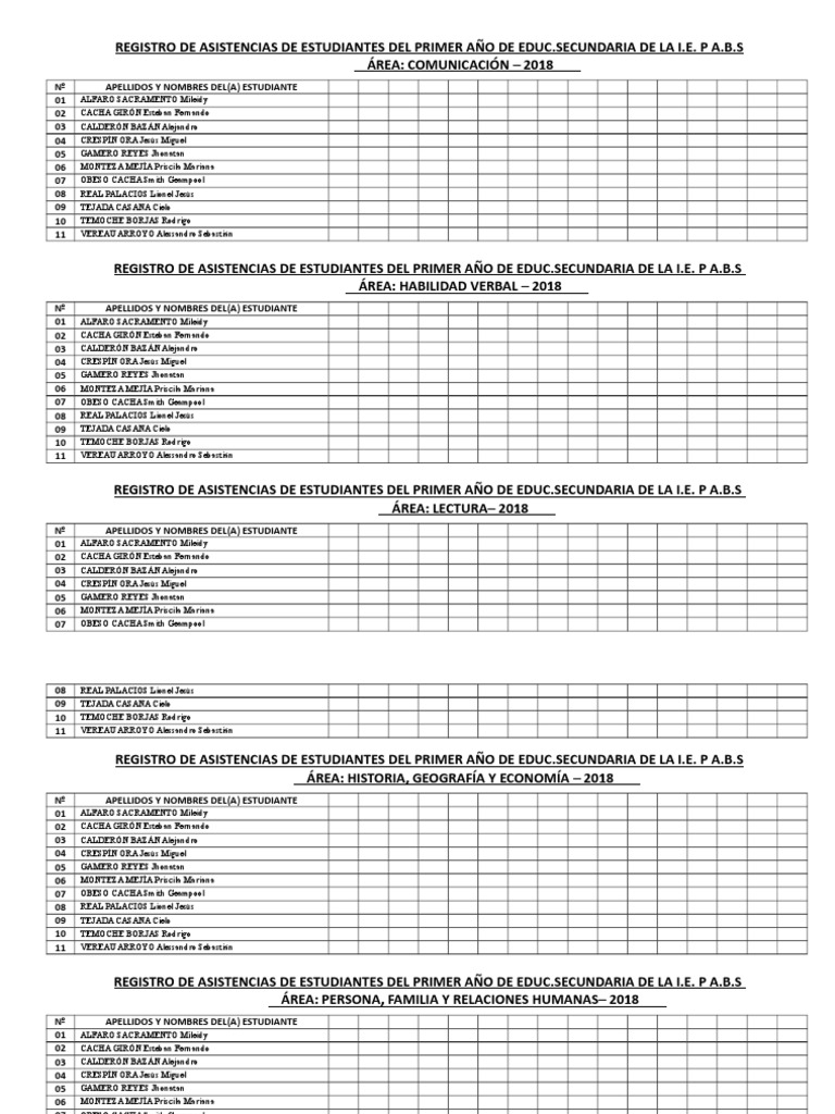Registro de Asistencias y Notas 2018 | PDF | Deportes y actividades al ...