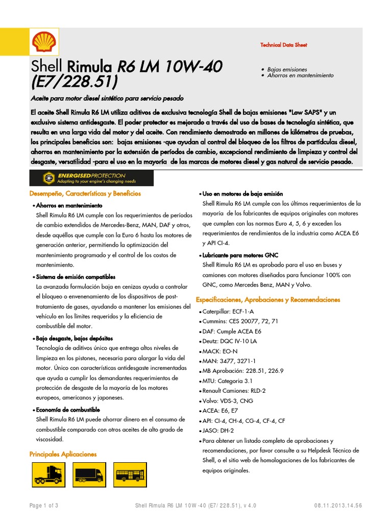 Shell Rimula R6 LM 10W40 | PDF | Lubricante | Mercedes Benz