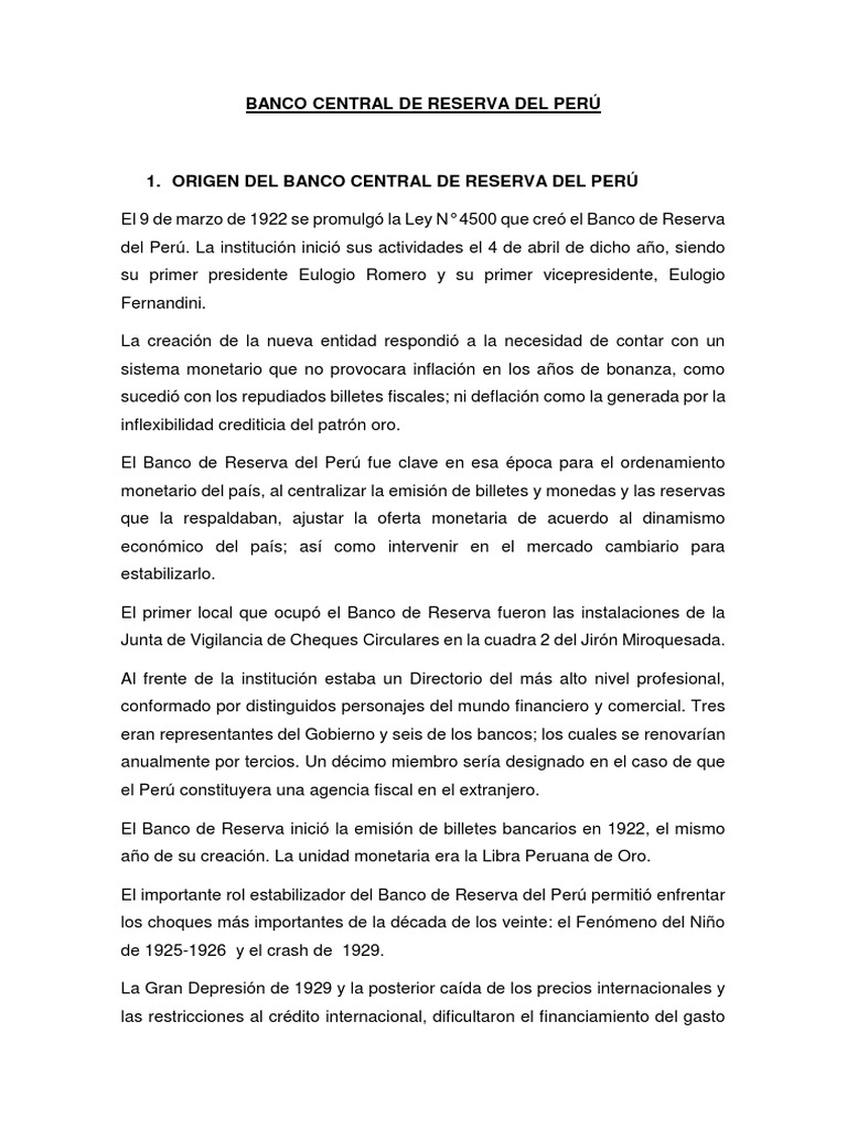 Banco Central de Reserva Del Perú | PDF | Dinero | Servicios financieros