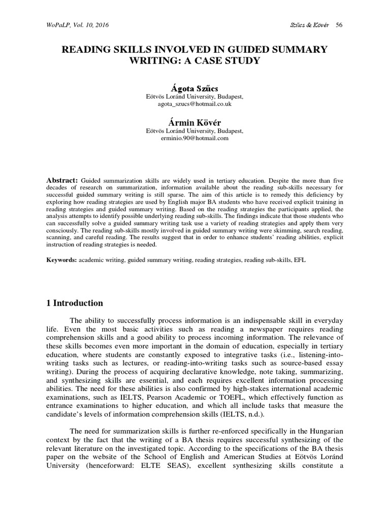 Reading Skills Involved in Guided Summary Writing: A Case Study | PDF ...