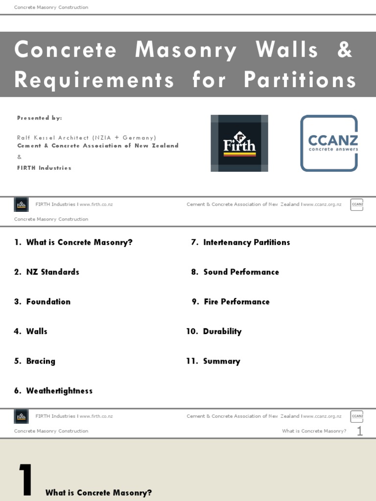 Firth and CCANZ Concrete Masonry Walls Requirements For Partitions May ...