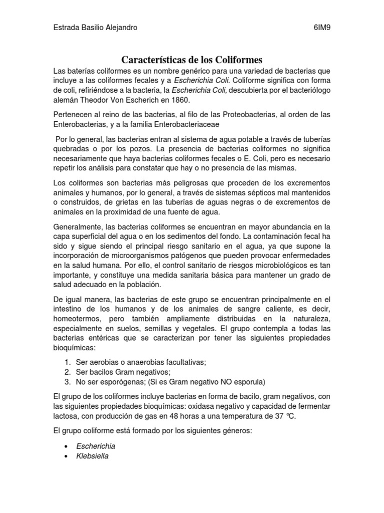 Características de Los Coliformes | PDF | Procariota | Organismos