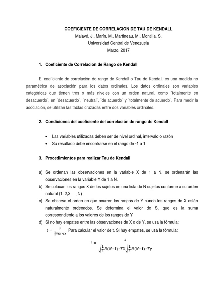Coeficiente de Correlación Tau de Kendall | PDF