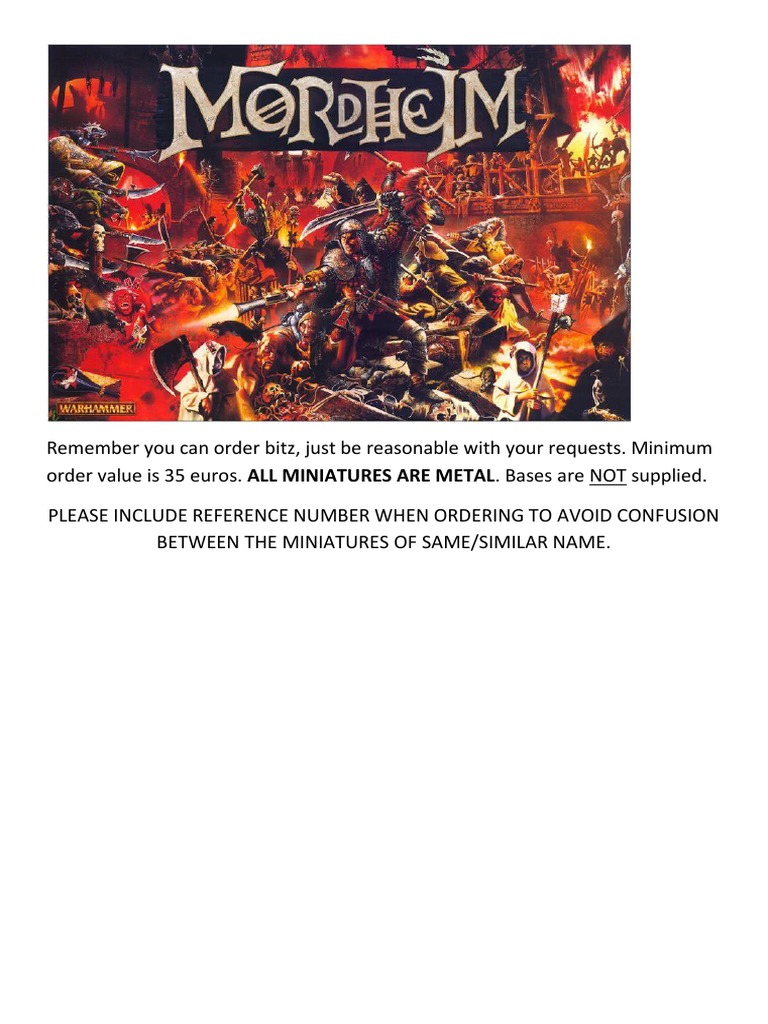 Mordheim Catalogue 2.0 | Campaign Settings | Fantasy