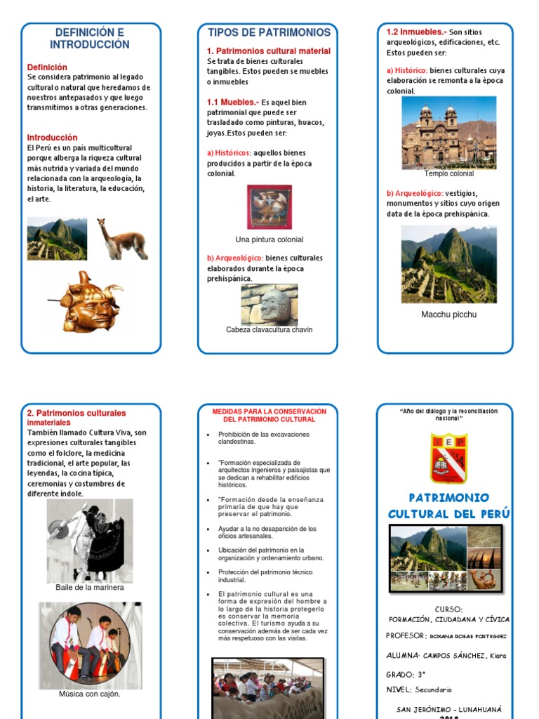 Triptico Del Patrimonio Cultural Pdf Patrimonio Cultural Arqueología