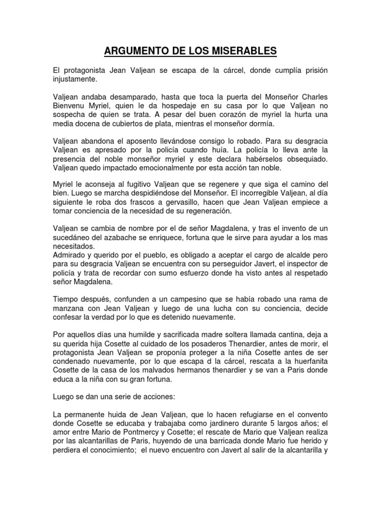 Argumento de Los Miserables | Los Miserables | Libros sobre Paris