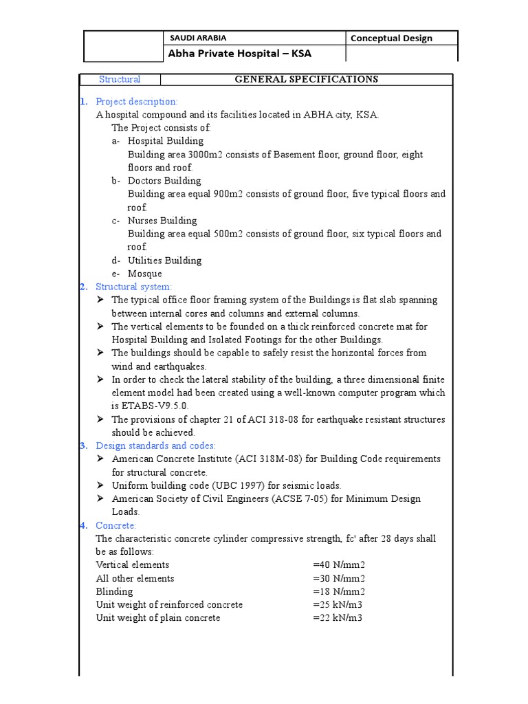 Abha Private Hospital - KSA: 1. Project Description | PDF | Concrete ...