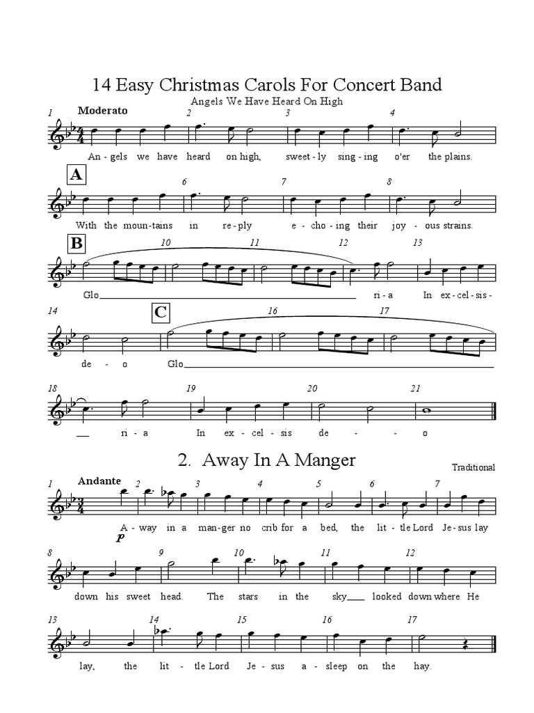 14 Easy Christmas Carols For Concert Band: Moderato | PDF | Christmas ...