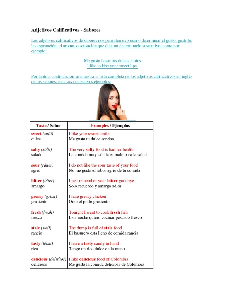 Adjetivos Calificativo8 | PDF | Ingredientes de comida | Comida y bebida