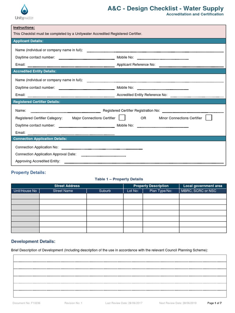 AC Design Checklist - Water Supply F10236 | PDF | Water Supply Network ...