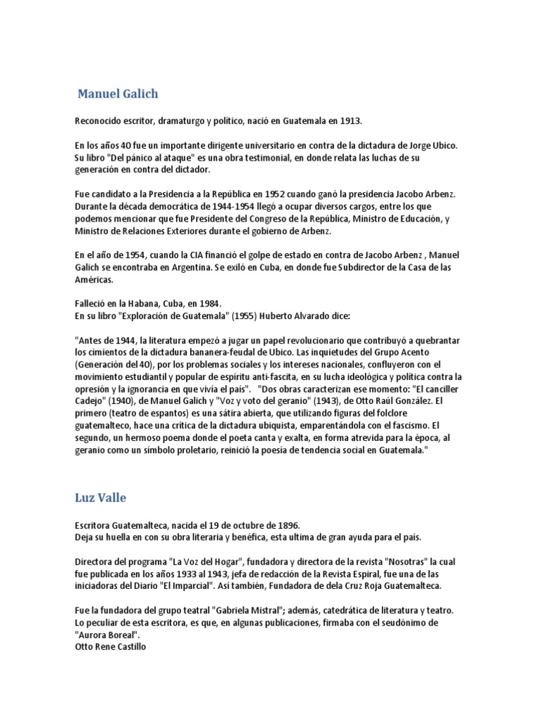 Manuel Galich: Escritor y Político Guatemalteco | PDF | Guatemala | Poesía