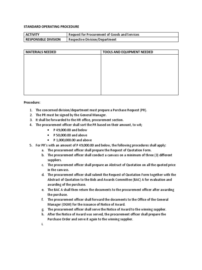 Standard Operating Procedure | PDF