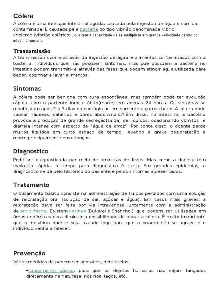 Colera | PDF | Microbiologia | Doenças e distúrbios