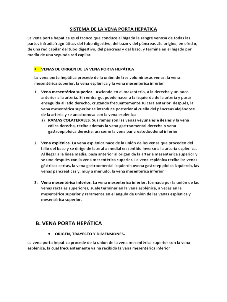 Sistema de la Vena Porta Hepática | PDF | Hígado | Páncreas