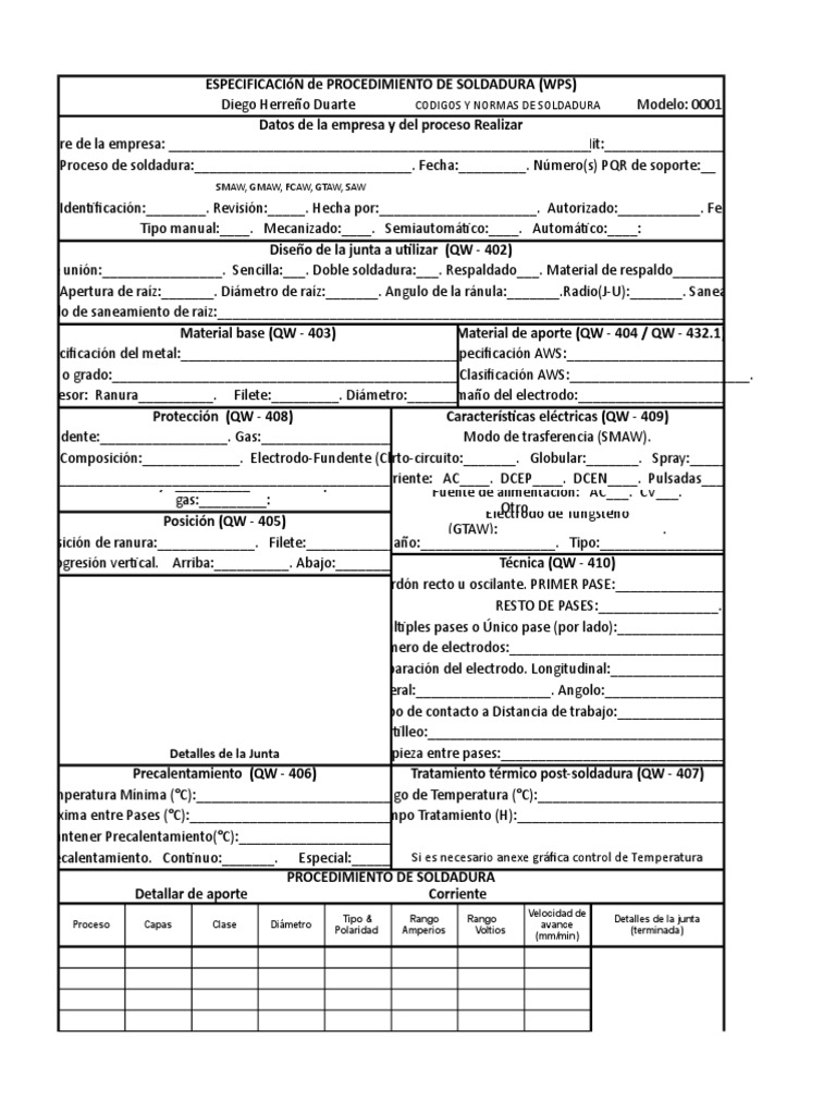 Ejemplo de Formato Wps Diego Herreño | Soldadura | Construcción
