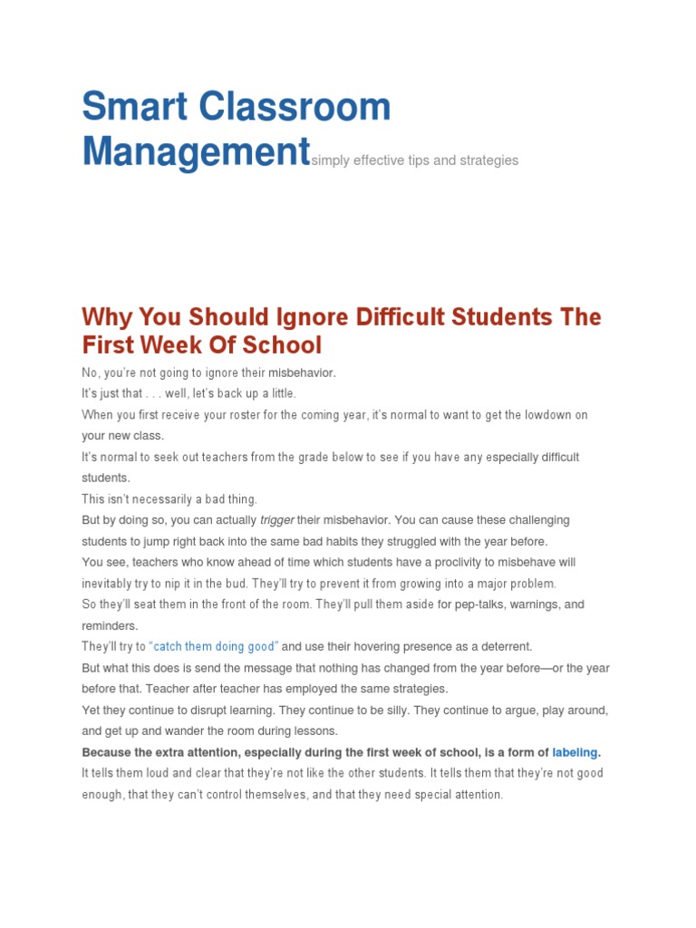 Smart Classroom Management: Why You Should Ignore Difficult Students ...