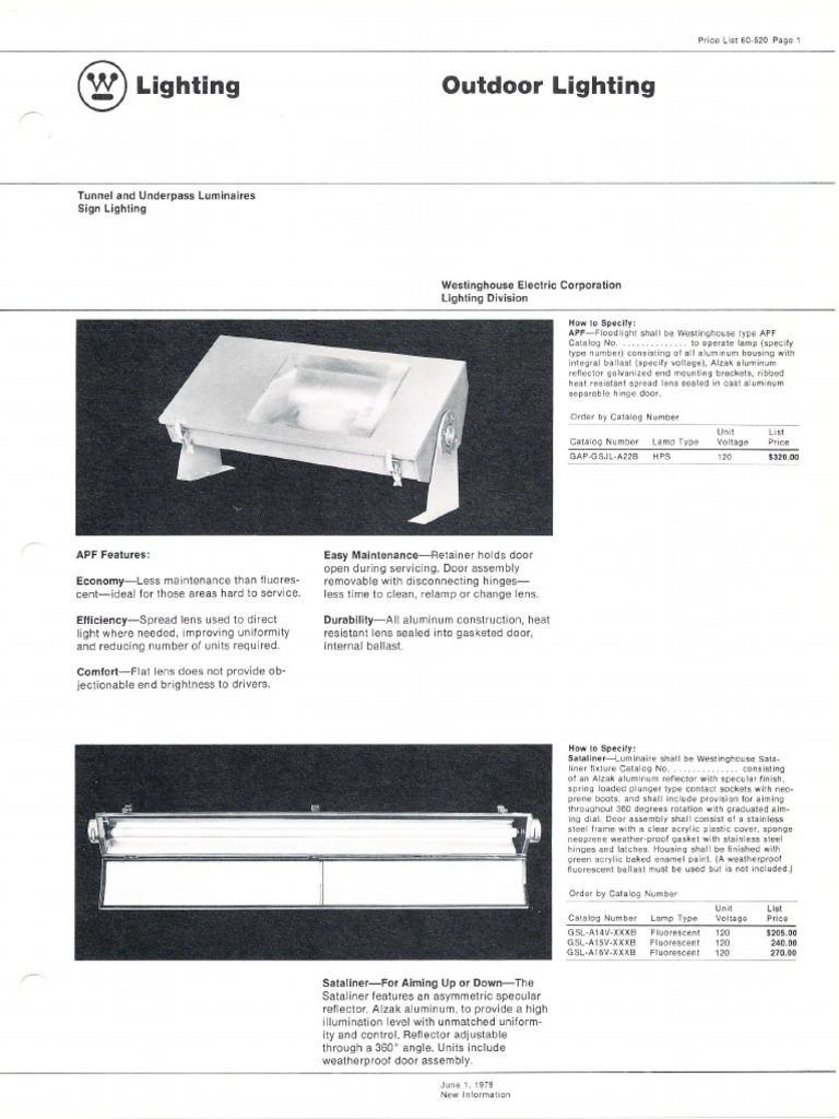 Westinghouse Lighting Price List Outdoor Lighting 6-79 | PDF ...