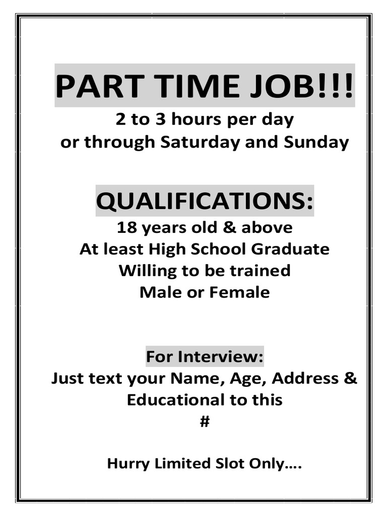 Part Time Job!!!: 2 To 3 Hours Per Day or Through Saturday and Sunday | PDF