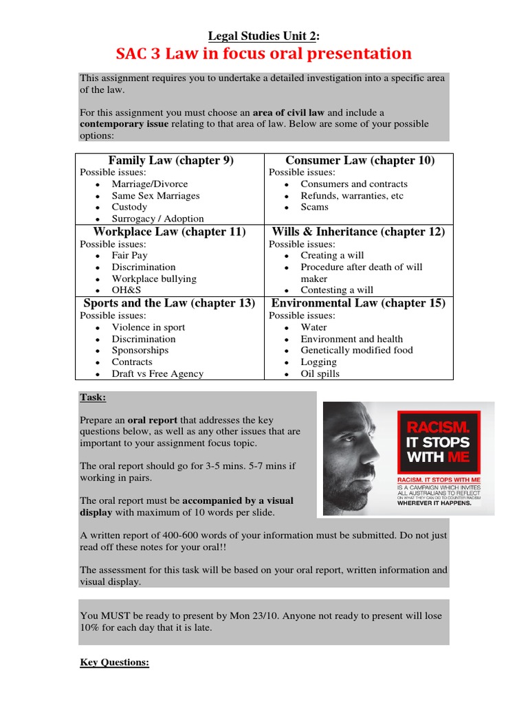 SAC 3 Law in Focus Oral Presentation: Legal Studies Unit 2 | PDF | Case ...