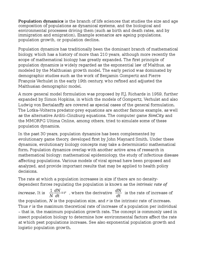 Population Dynamics | PDF | Scientific Theories | Biology