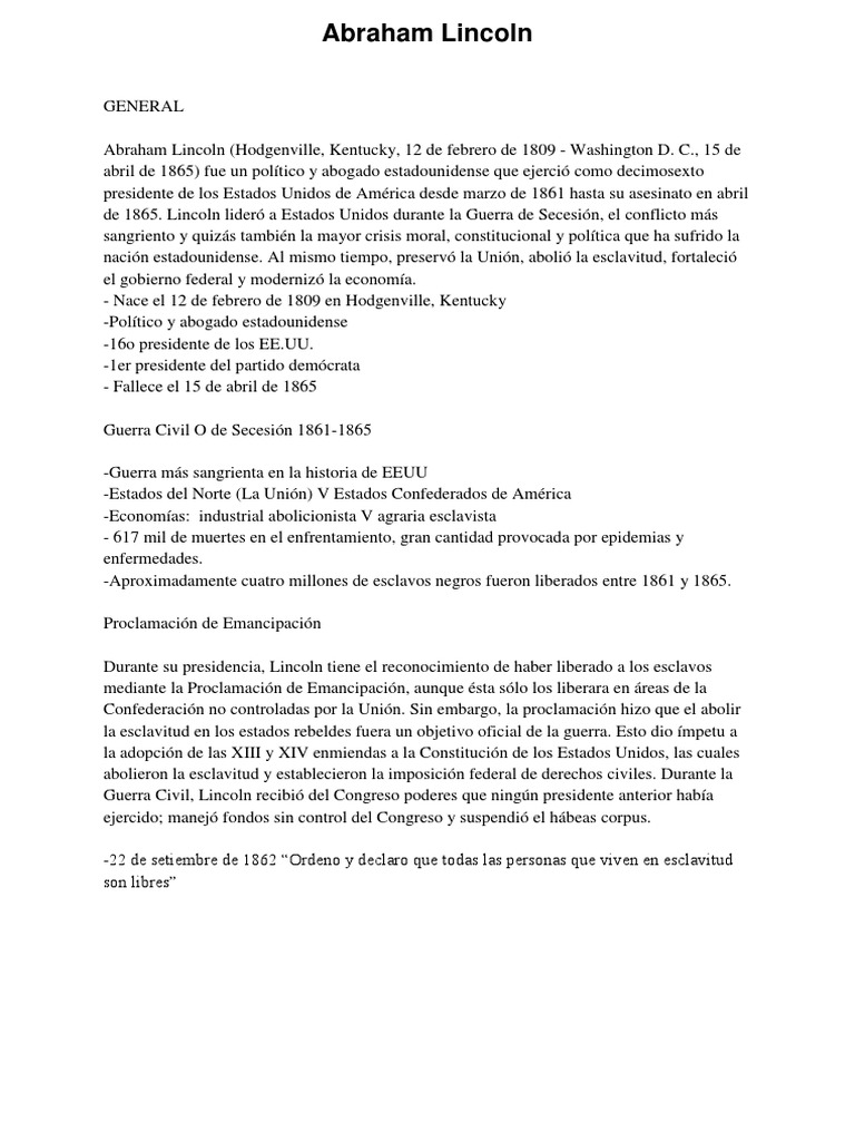 Biografia - Abraham Lincoln | PDF | Abraham Lincoln | Guerra civil ...