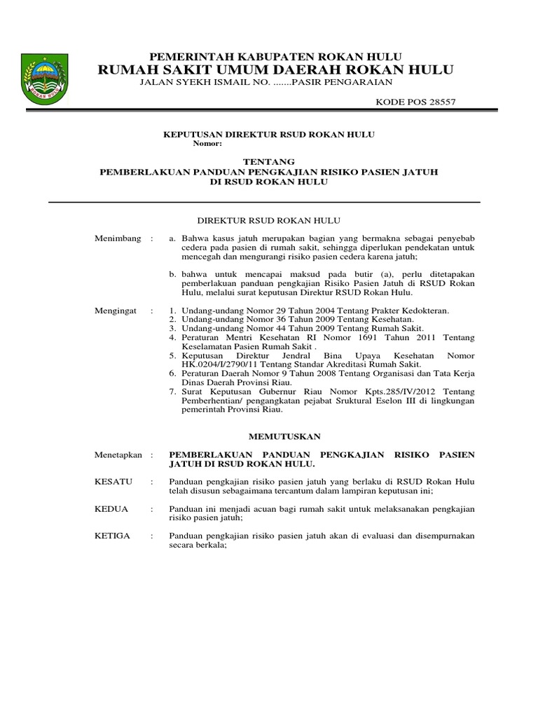 SK Pemberlakuan Panduan Pengkajian Pasien Resiko | PDF
