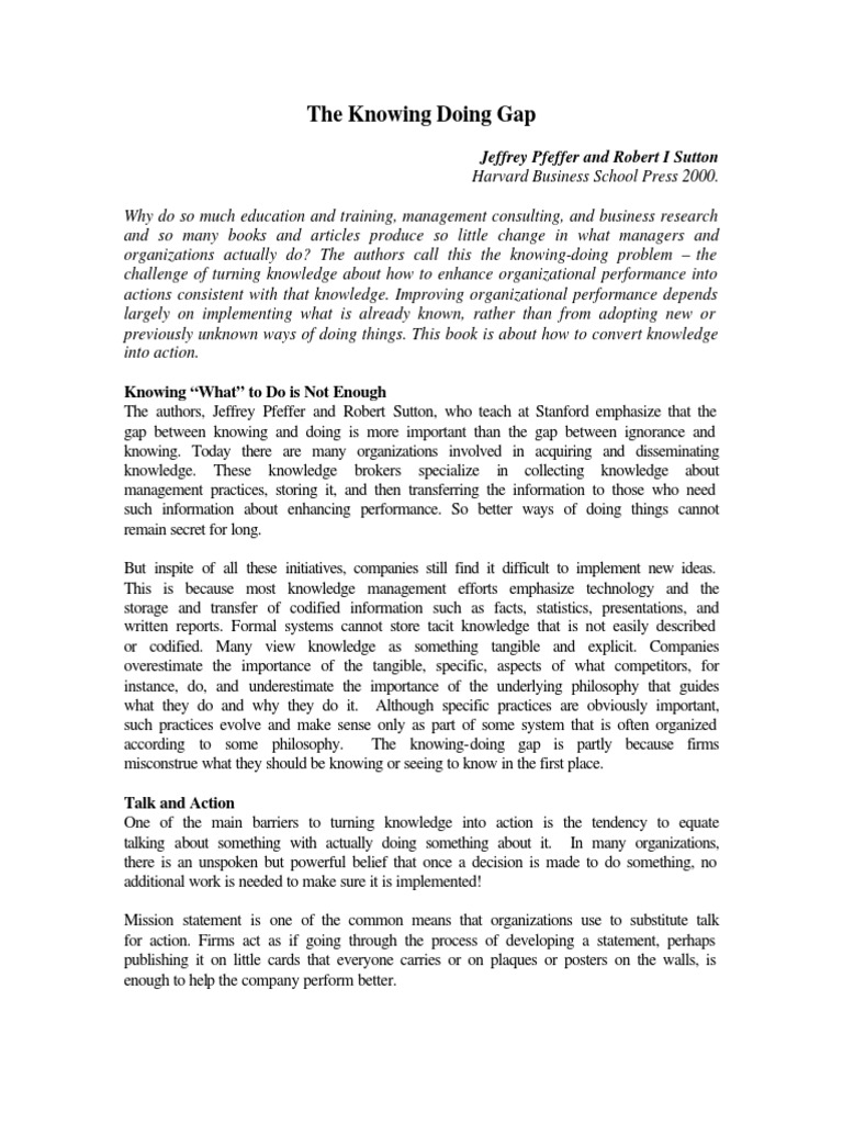 The Knowing Doing Gap PDF | Download Free PDF | Competition | Idea The Knowing Doing Gap PDF | Download Free PDF | Competition | Idea