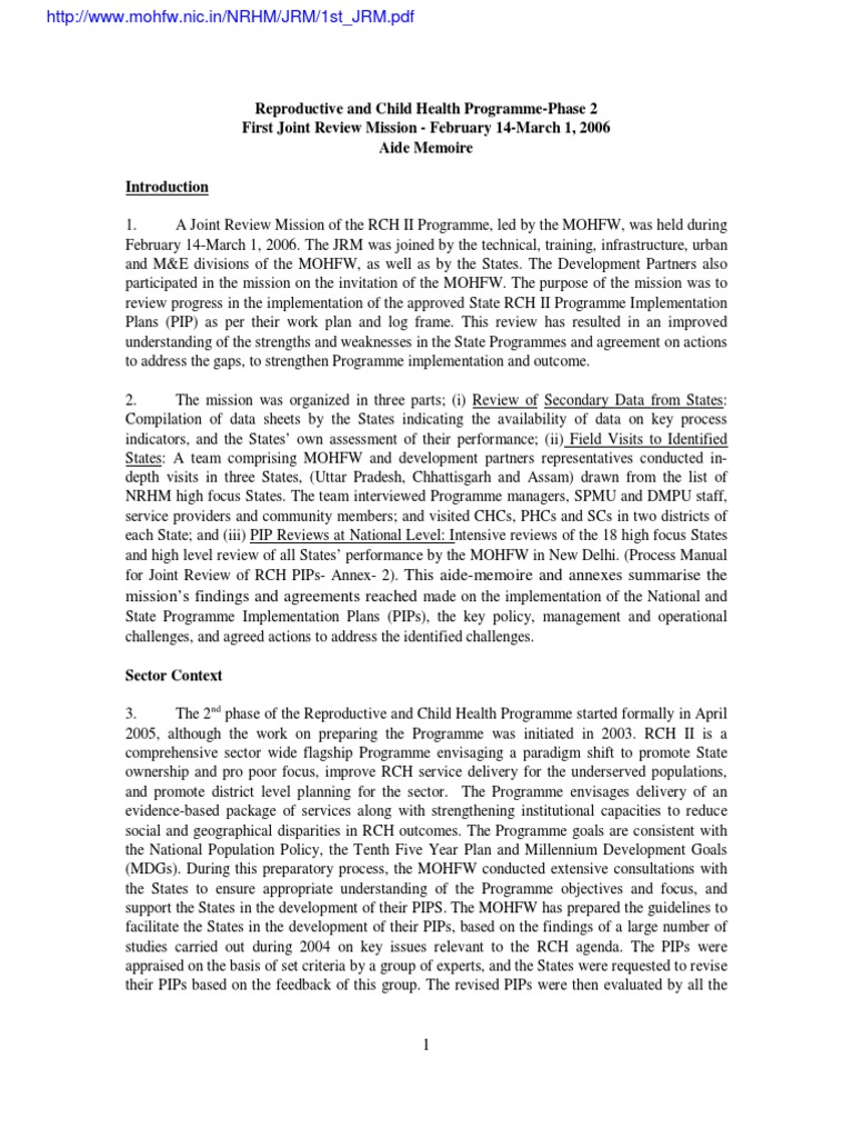 Reproductive and Child Health Programme Phase 2 First Joint Review ...