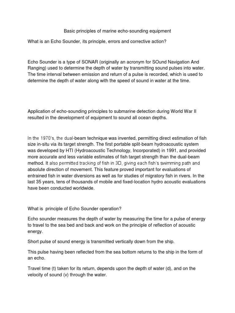 Basic Principles of Marine Echo | PDF | Sonar | Sound