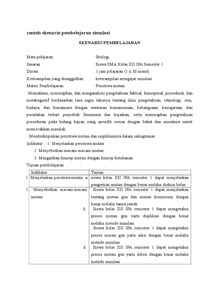 Contoh Skenario Pembelajaran | PDF