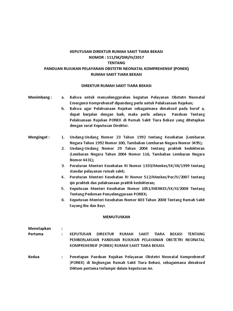 SK Panduan Rujukan PONEK | PDF