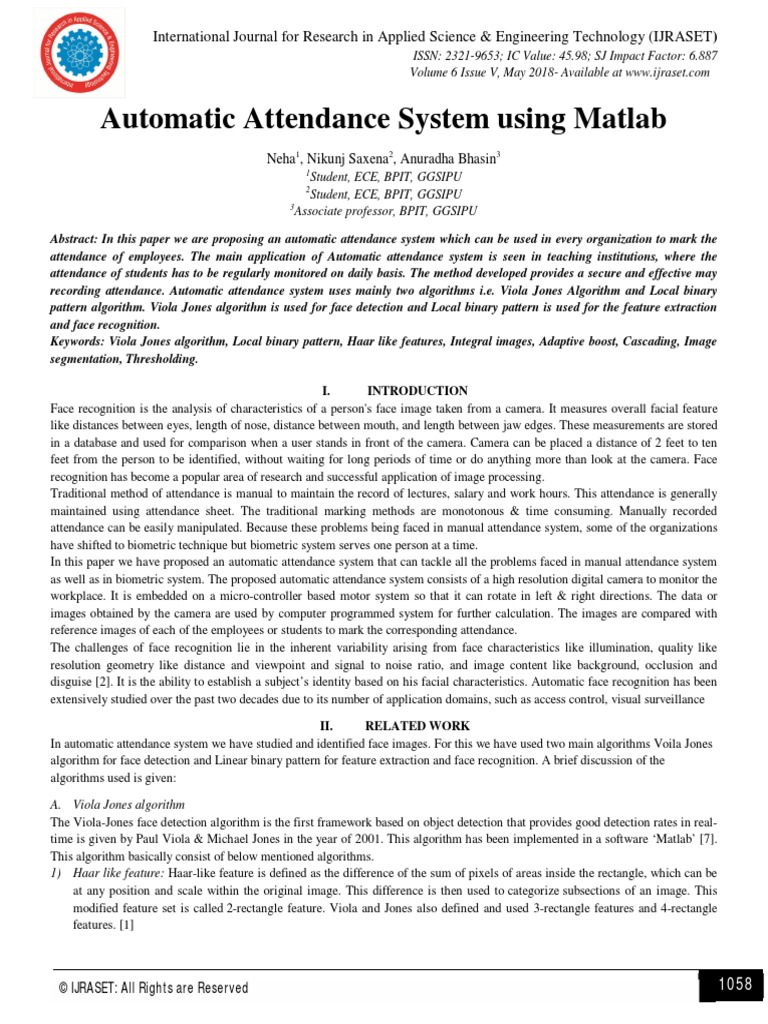 Automatic Attendance System Using Matlab | PDF | Image Segmentation | Computer Vision