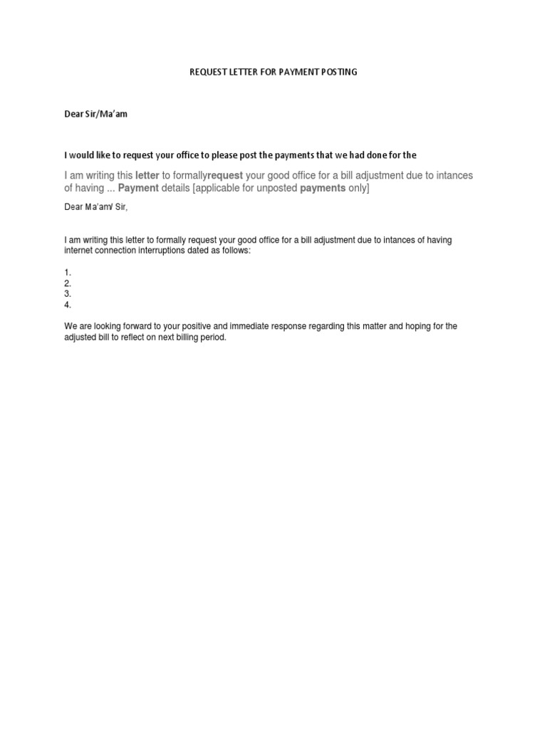 Request Letter for Payment Posting