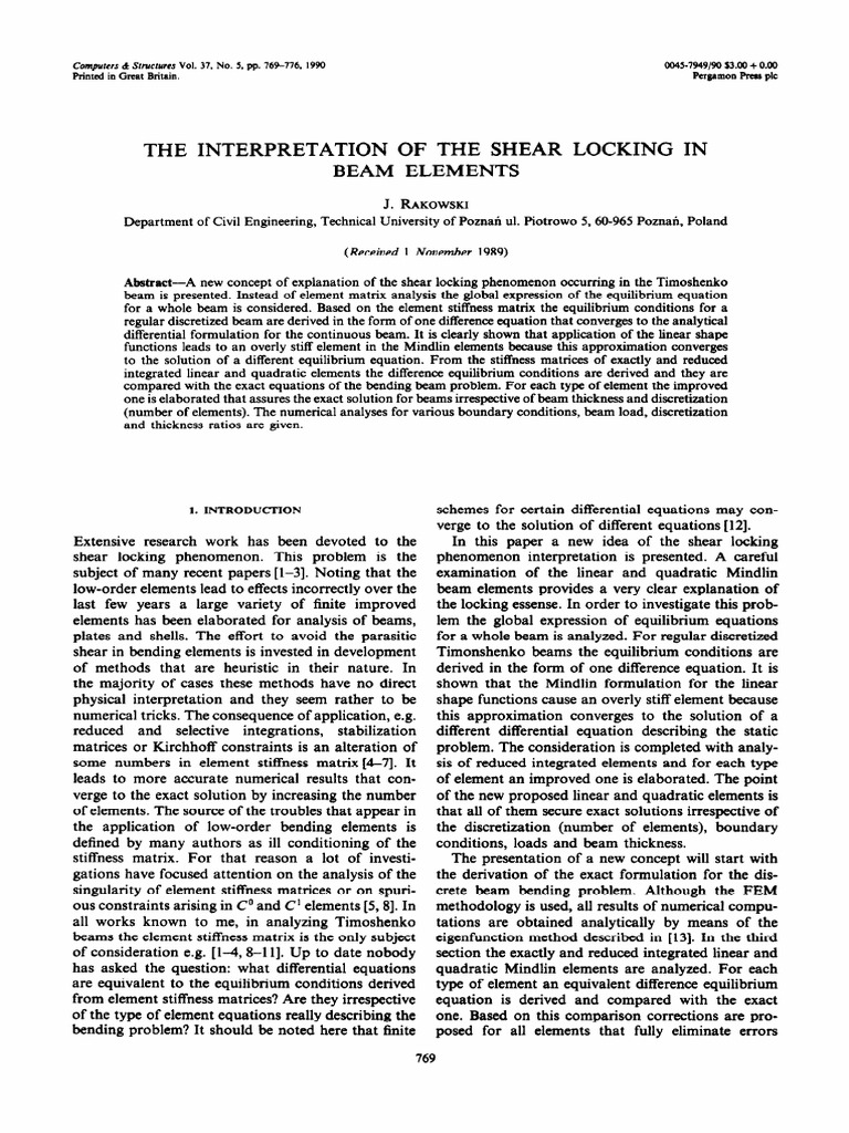 The Interpretation of The Shear Locking IN Beam Elements | PDF ...