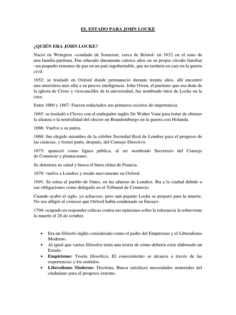 Qué Es El Estado para John Locke | PDF | John Locke | Estado (política)
