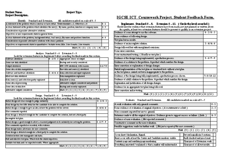 IGCSE ICT Coursework Project. Student Feedback Form | PDF | Evaluation ...