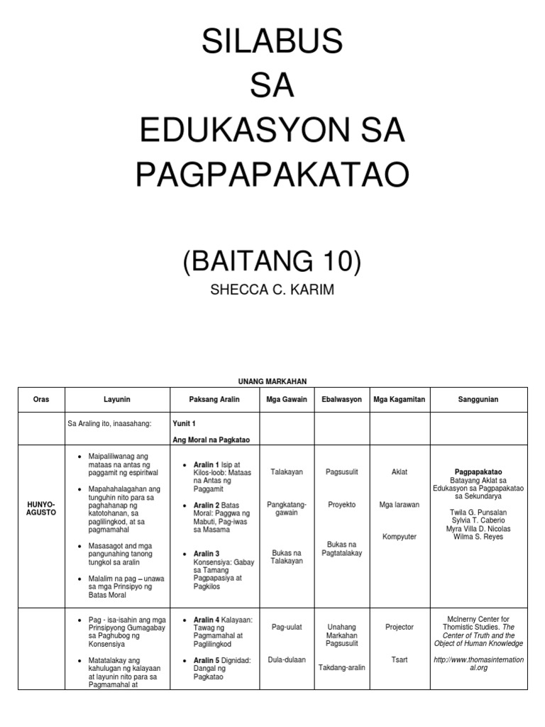 SILABUS Sa ESP | PDF