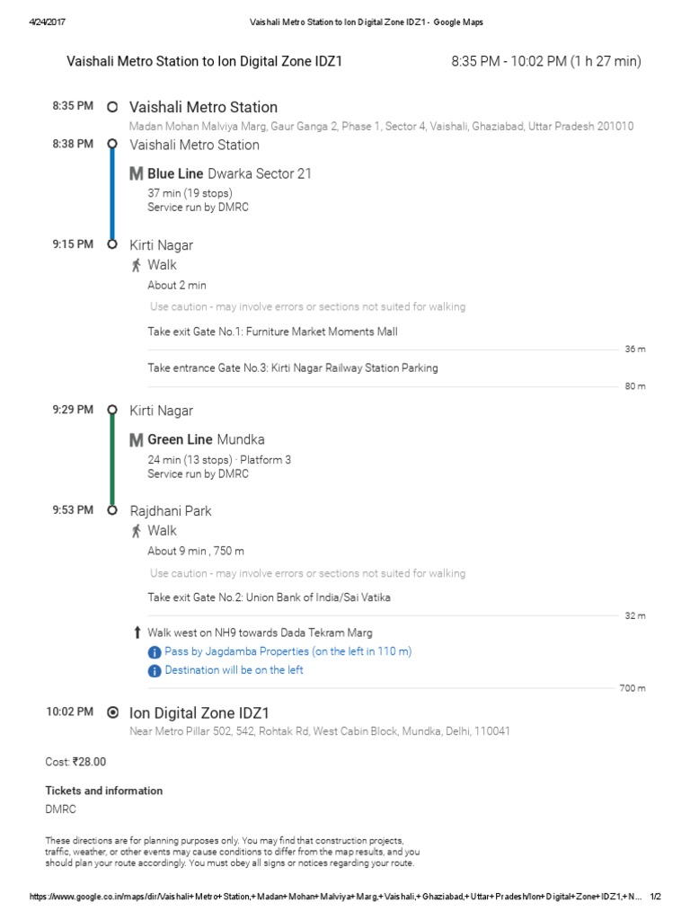 Vaishali Metro Station To Ion Digital Zone IDZ1 - Google Maps PDF | PDF ...