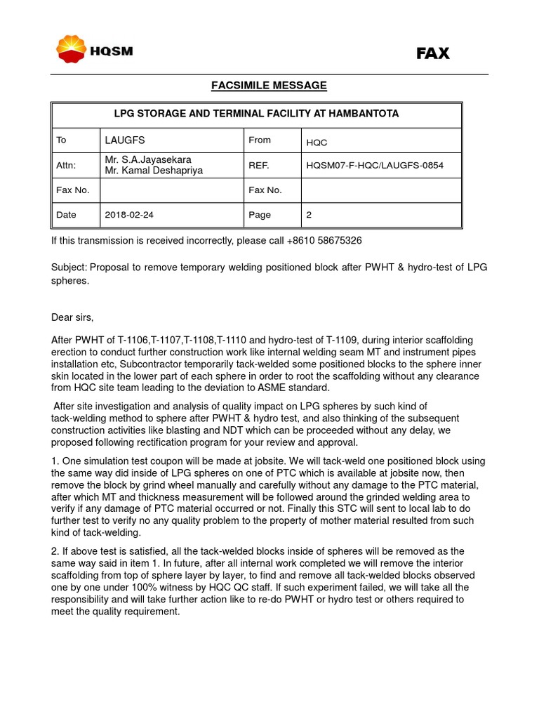 Facsimile Message: LPG Storage and Terminal Facility at Hambantota | PDF