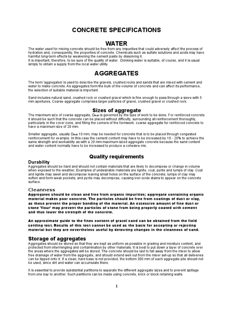 Concrete Specifications Water: Sizes of Aggregate | PDF | Construction ...